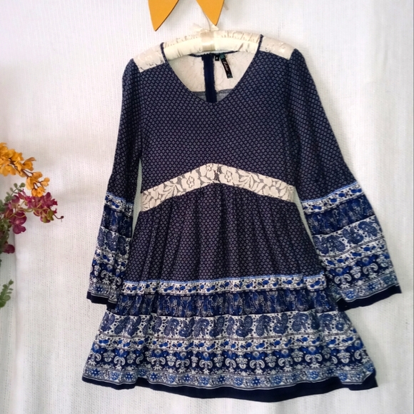 ANDREE BY UNIT | Dresses | Andree By Unit Dress S Blue Boho Calico ...